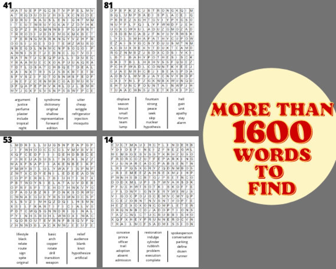84 Word Search Puzzle Printable Pages for Adults With Random - Etsy
