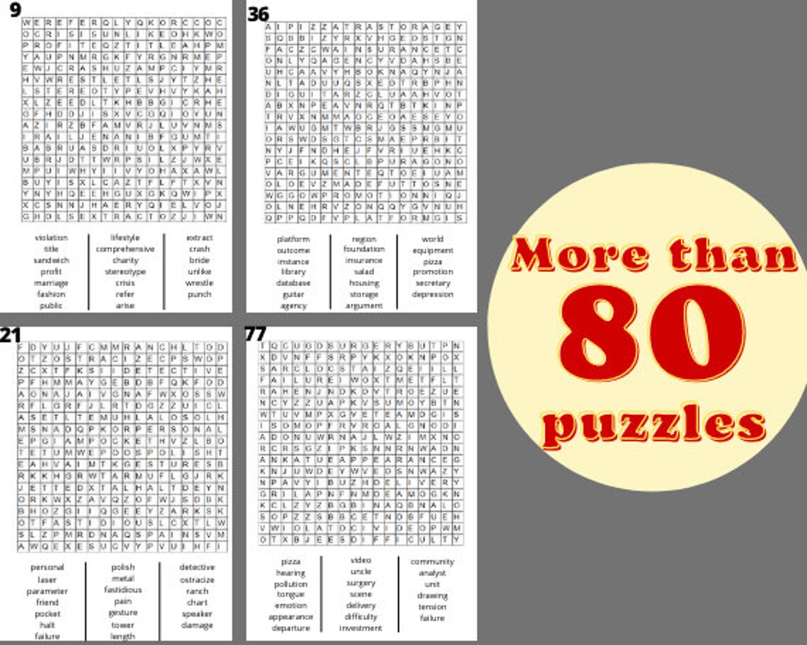 84 Word Search Puzzle Printable Pages for Adults With Random - Etsy