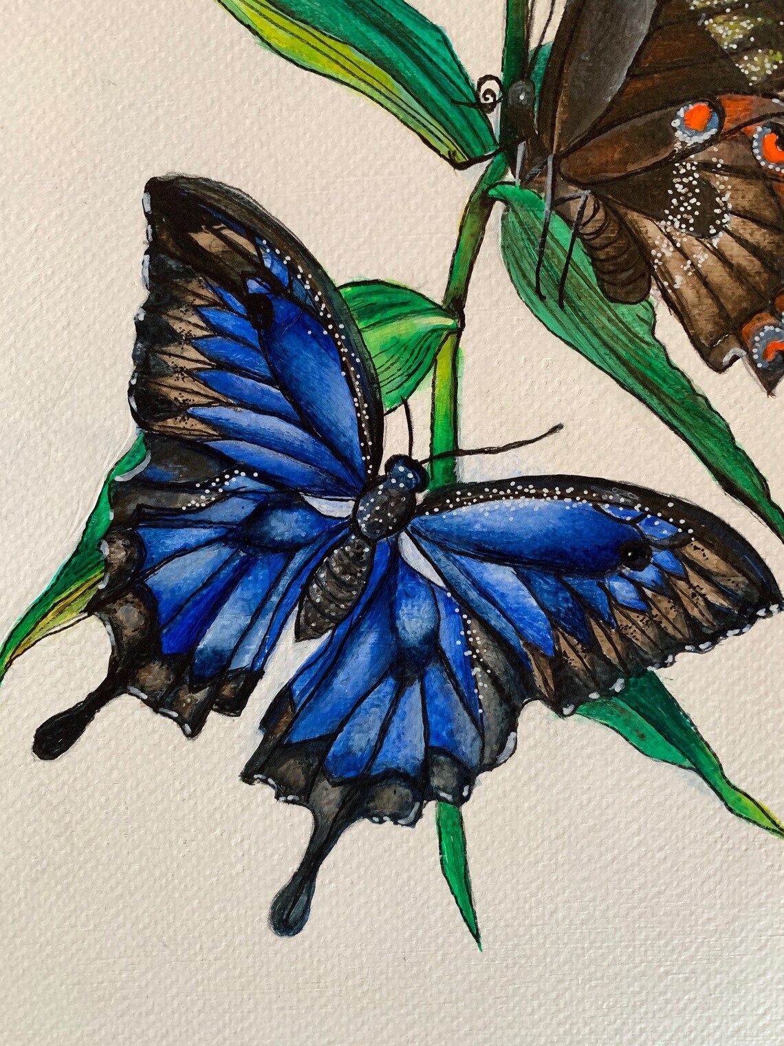 Blue Emperor: 12" X 9" Beautiful Acrylic Painting of a Gorgeous Papilo ...