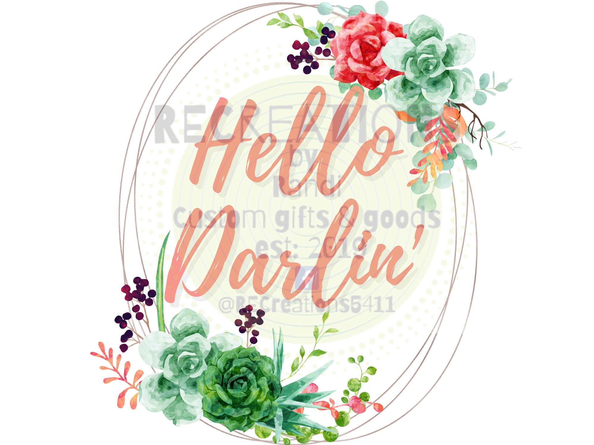 Hello Darlin' Instant Download PNG, Sublimation Design, Succulent ...