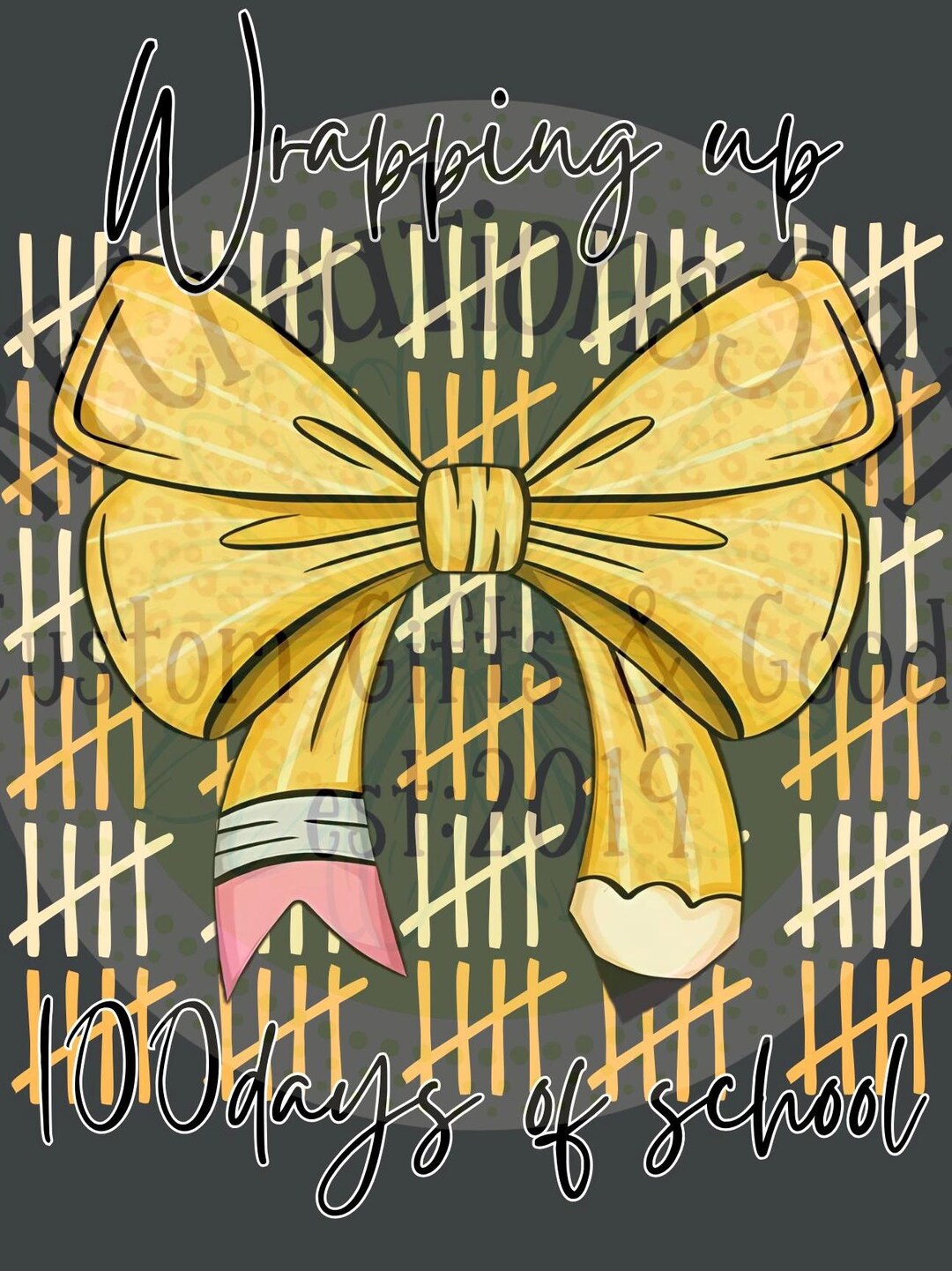 100 Days of School, Tally Mark, Pencil Bow, Digital Downloadable PNG ...