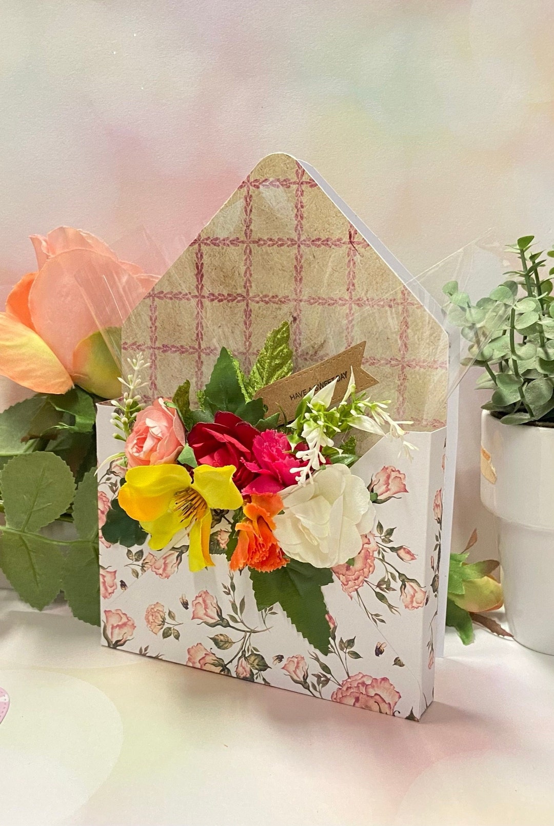 Handmade 3D Envelope Flower Box Card, Mother's Day Flower Card, Get ...