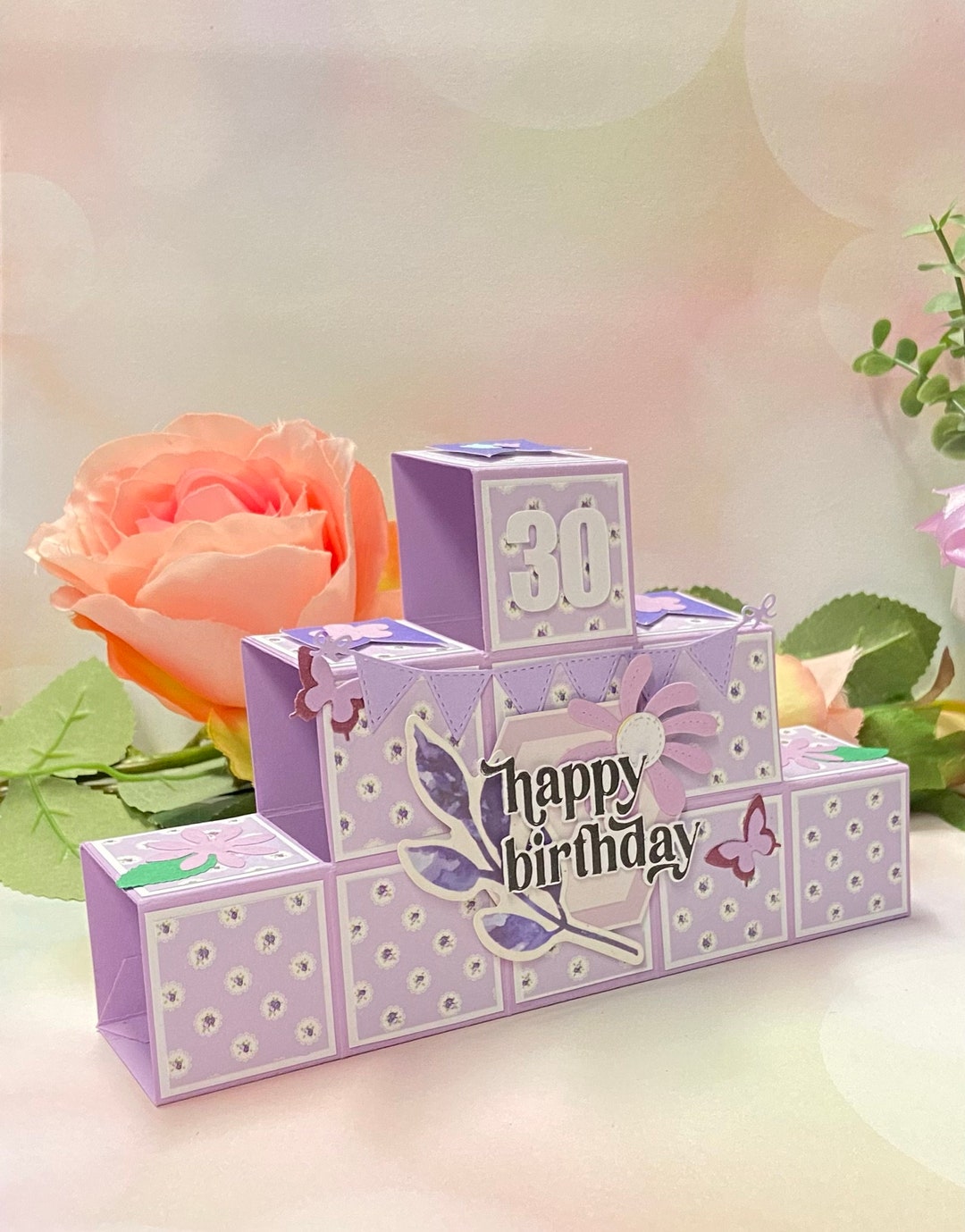 Handmade 3D Double Step Card for Birthday, Miss You, Congrats, Purple ...