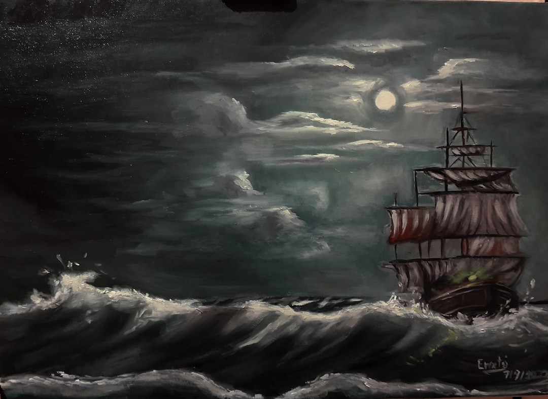 Stormy Sea Original Oil Painting on Canvas, Stormy Sea Art, Unique Art ...