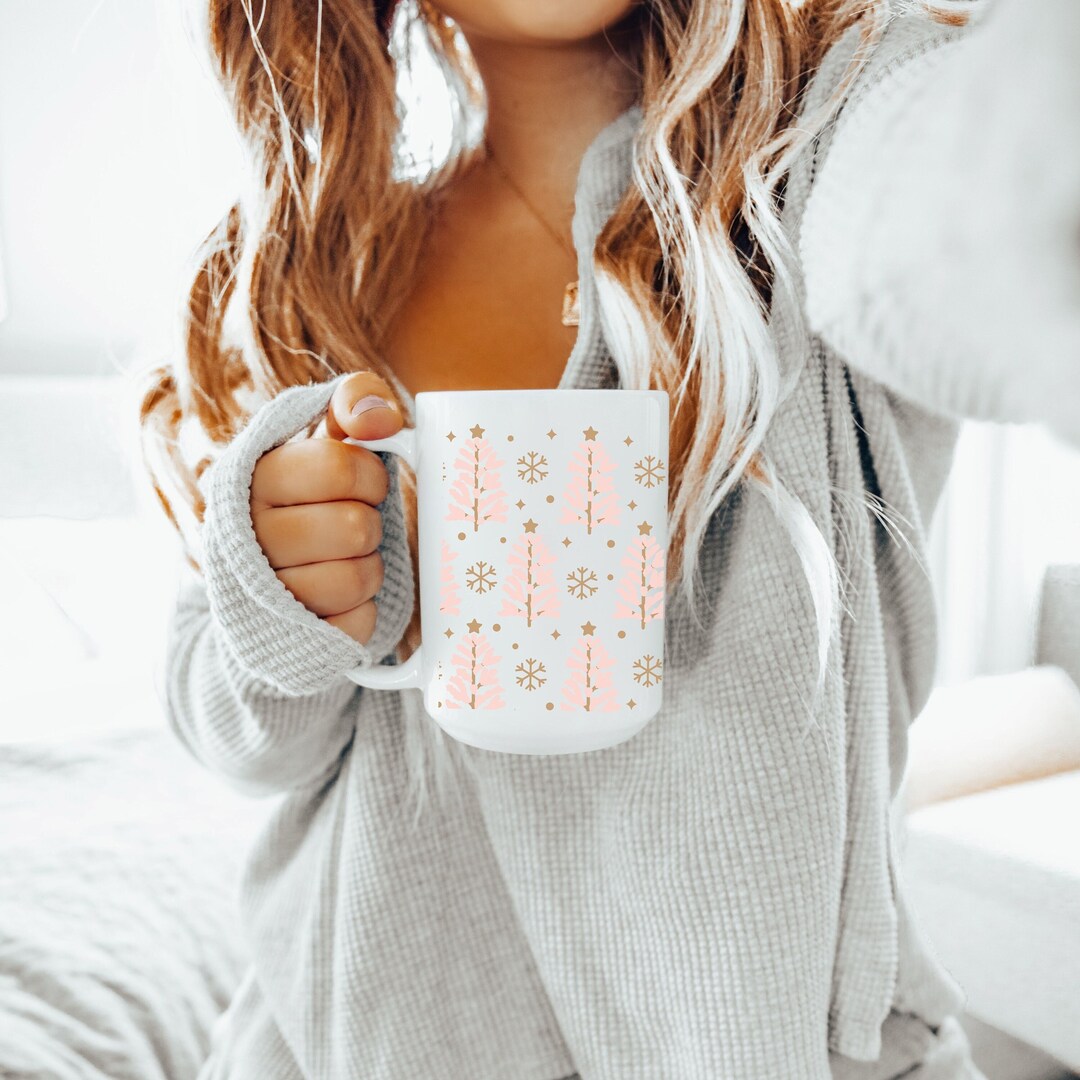 Pink Christmas Trees Mug Christmas Mug 15oz Cute Christmas - Etsy