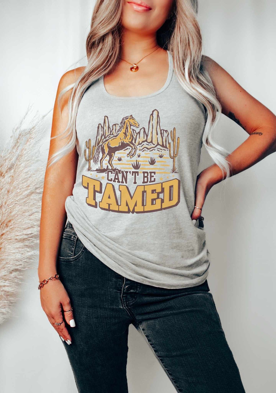 Can't Be Tamed Tank, Women's Western Tank Top, Distressed Retro Western ...