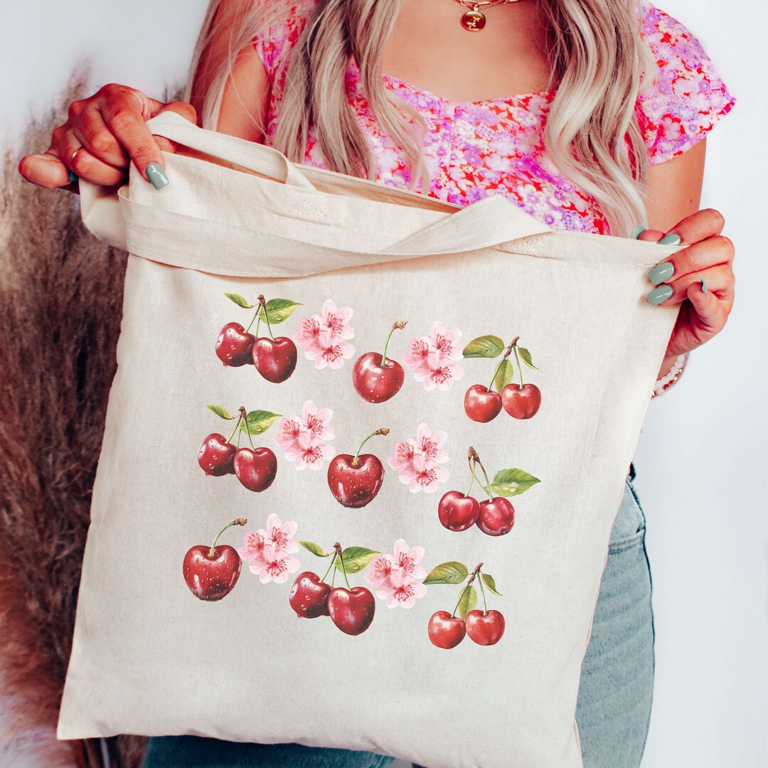 Cherry Tote, Cherry Tote Bag, Cherry Print Preppy Tote Bag, Cottagecore ...