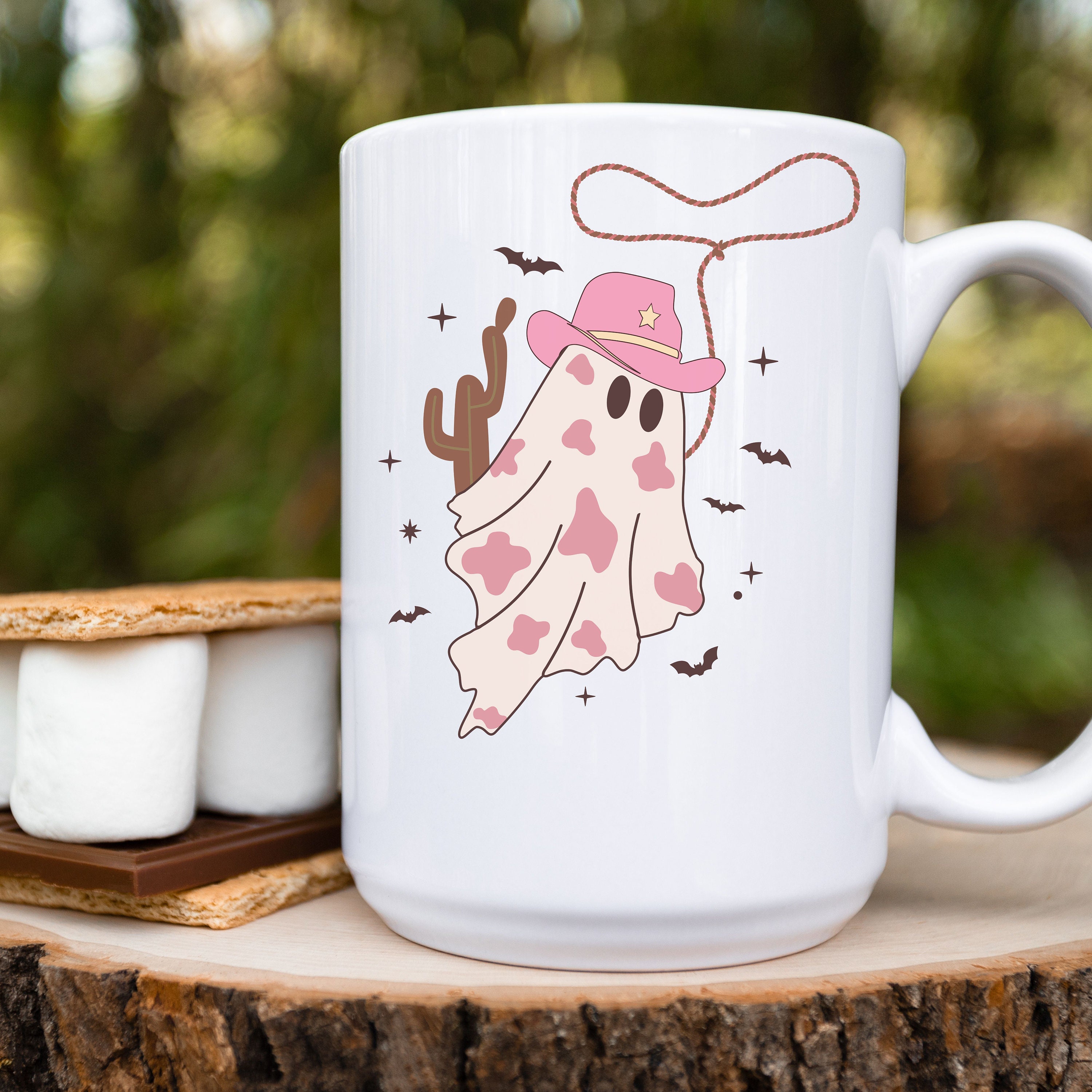Cowgirl Ghost Mug, Pink Cowgirl Halloween Mug, Ceramic Mug 15oz, Pastel ...