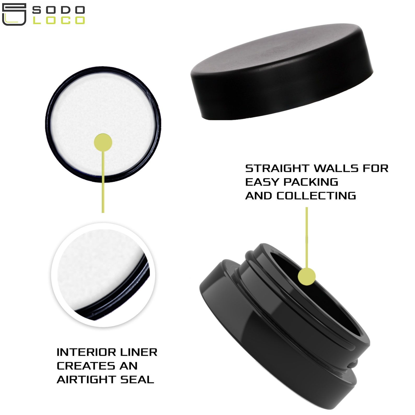 90 Pack - 7ml Low Profile Thick Black Glass Containers With Black Lids ...