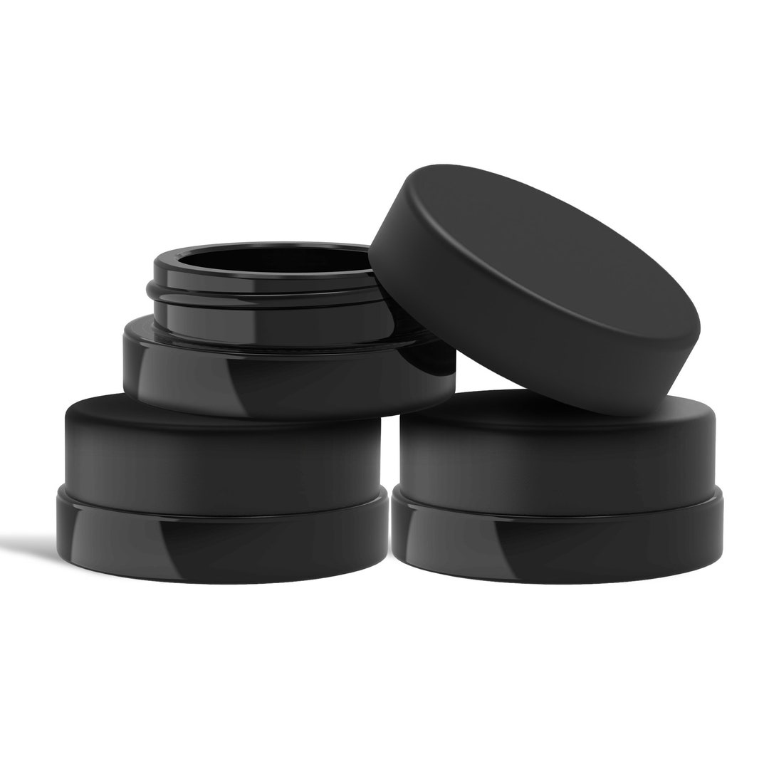 90 Pack - 7ml Low Profile Thick Black Glass Containers With Black Lids ...