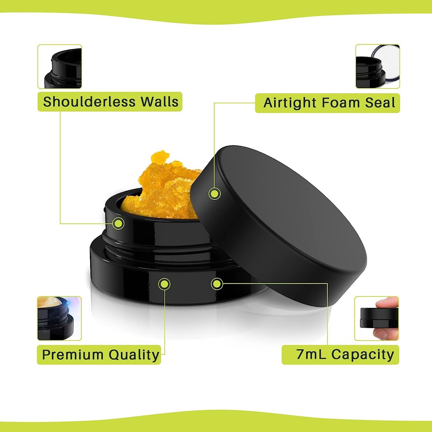 90 Pack 7ml Low Profile Thick Black Glass Containers With Black Lids ...