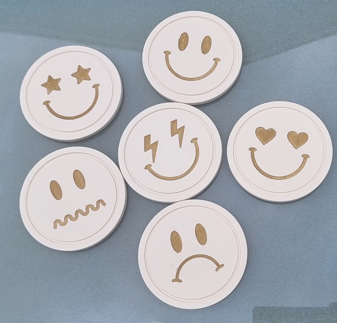 Smiley Coasters, Maximalist Decor, Set of 4 Drink Coasters, Kitchen ...