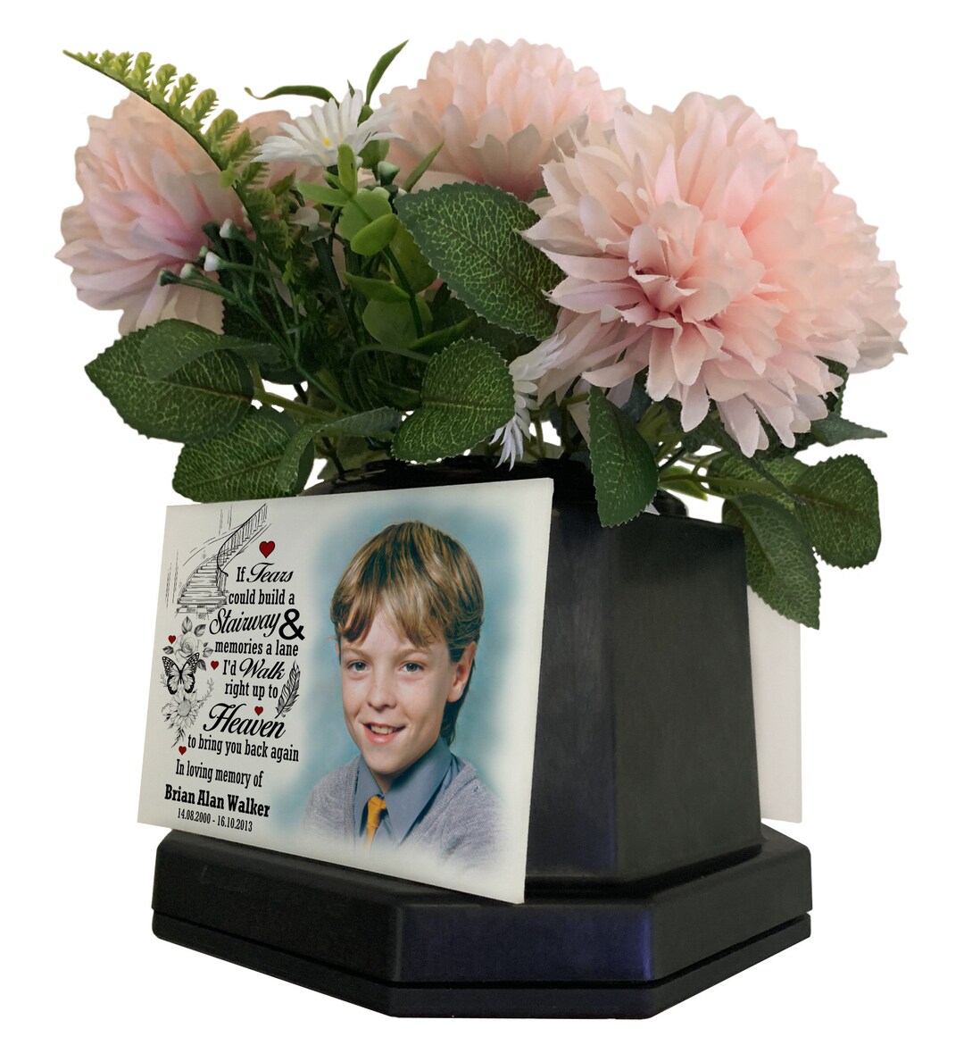 Memorial Graveside Flower Vase - Black Weighted Flower Pot - Unique ...