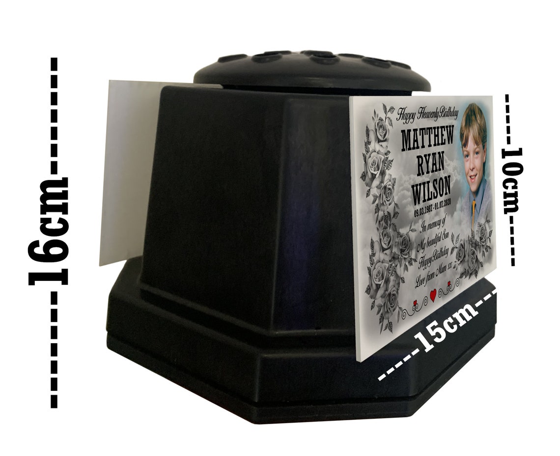 Cemetery Graveside Flower Pot Vase and Personalised Memorial Plaque ...