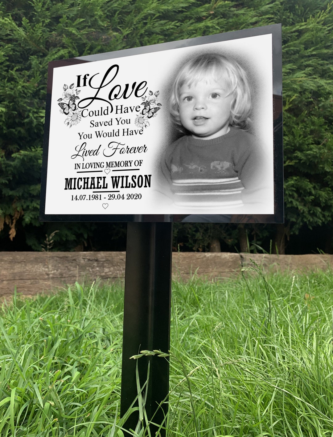 Large Cemetery Grave Marker With Personalized Photo Plaque, Large Metal ...