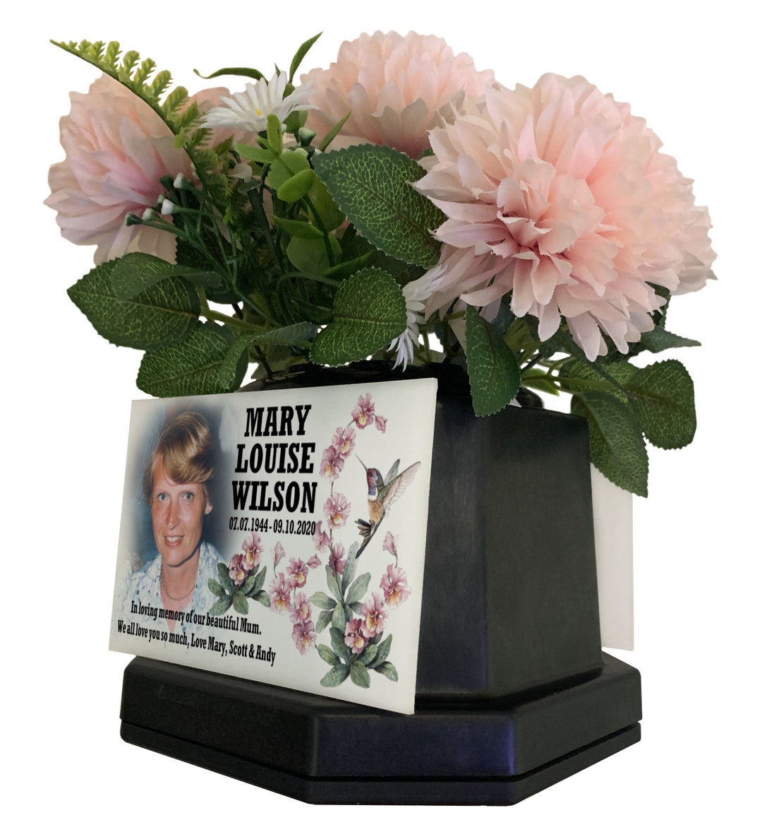 Flower Pot Grave Marker - Black Memorial Flower Vase - Weighted Base ...