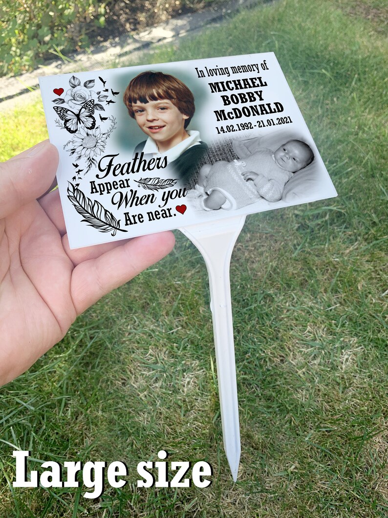 Personalized Memorial Grave Marker, Tree Stake With Photo Plaque ...