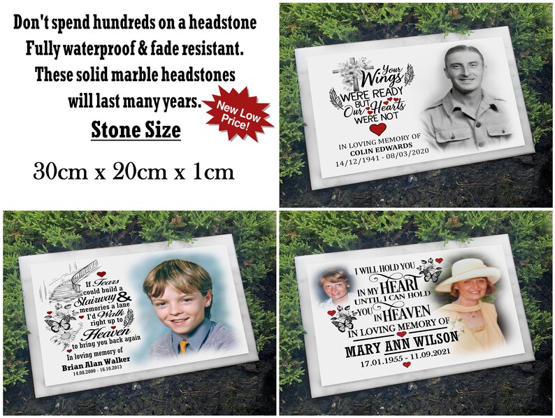 Solid Marble Grave Headstone, Personalised Grave Marker, Weatherproof ...