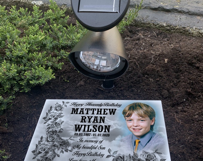 Personalised Grave Marker, Cemetery Headstone With a Solar Light ...