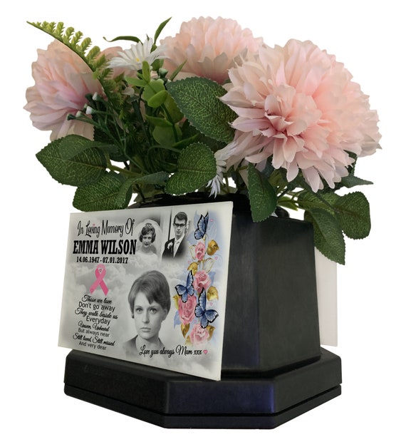 Personalized Memorial Flower Pot Vase With Photo Plaque | Etsy