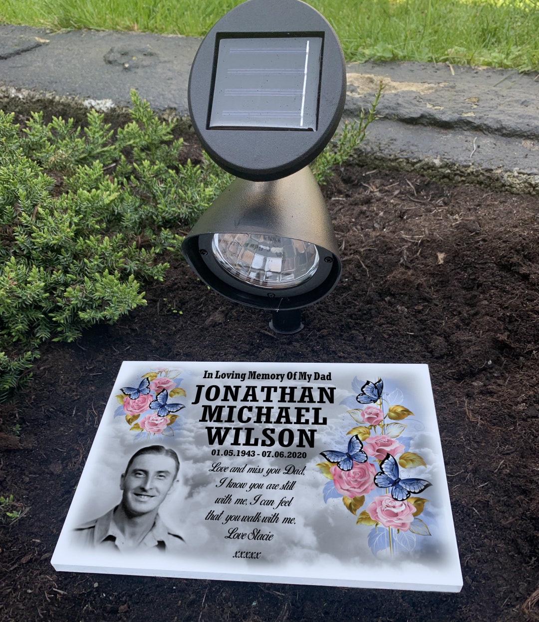 Memorial Grave Plaque, Personalised Grave Marker, Solar Light, Gardem ...