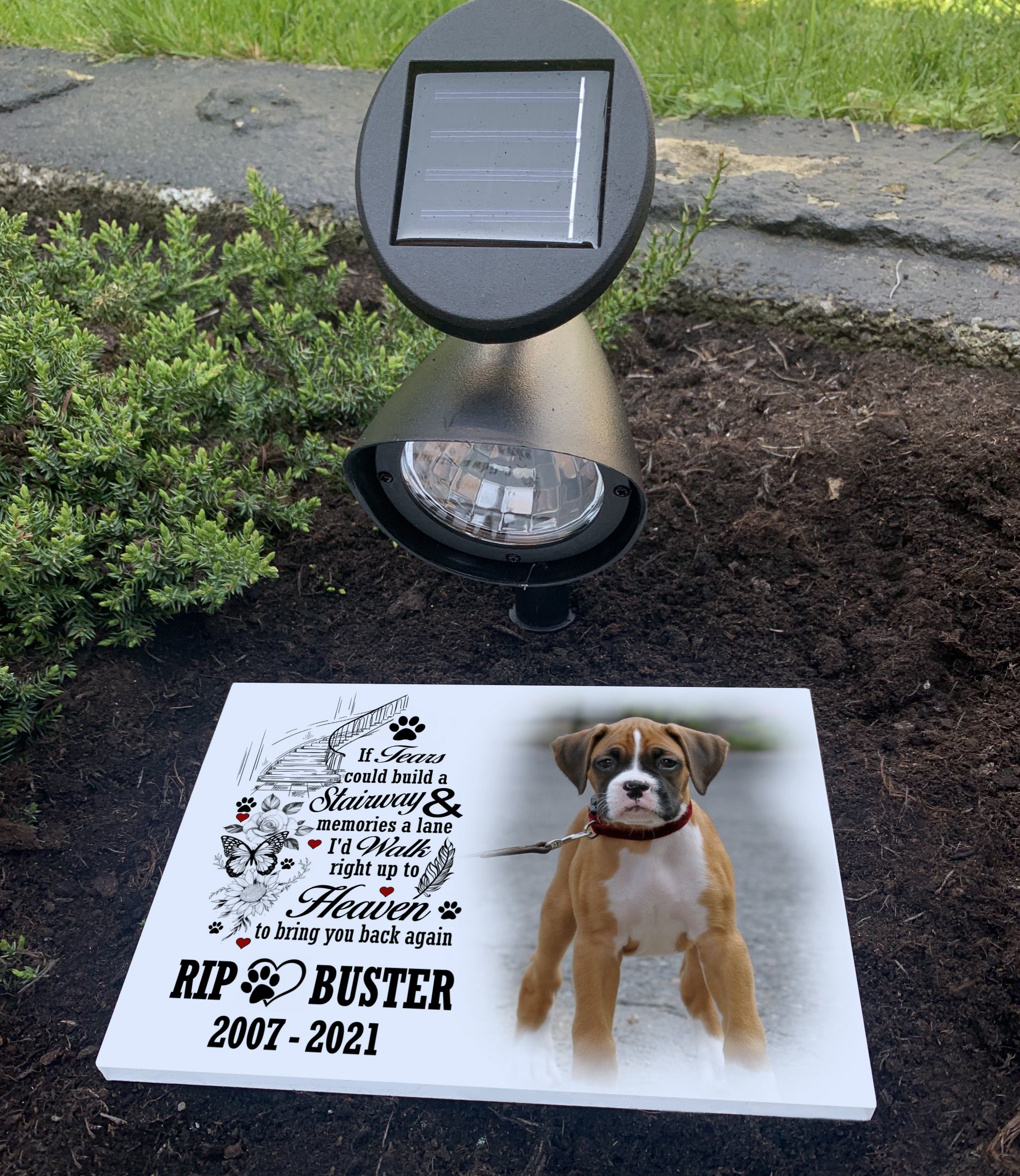 Personalised Grave Memorial, Cemetery Grave Marker With a Solar Light ...