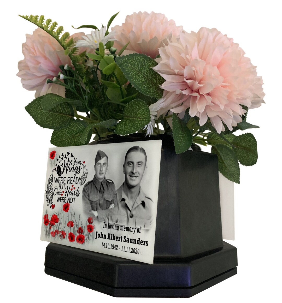 Personalized Flower Pot Grave Marker - Black Weighted Flower Vase ...