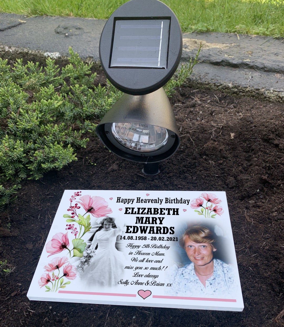 Memorial Grave Marker, Grave Plaque With a Solar Light, Cemetery or Garden Memorial ...