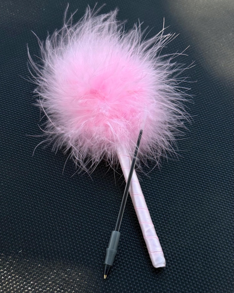 Pink Marabou Feather Pen - Hand Ribbon Wrapped - Clueless 90s Accessory ...