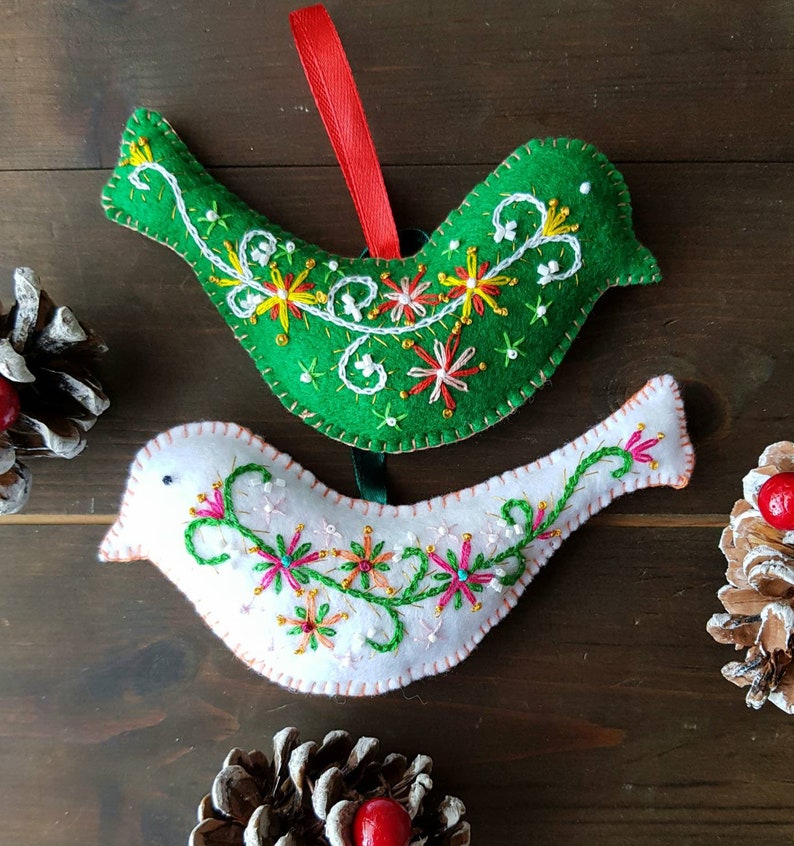 Folk Art Felt Embroidered Birds - Etsy