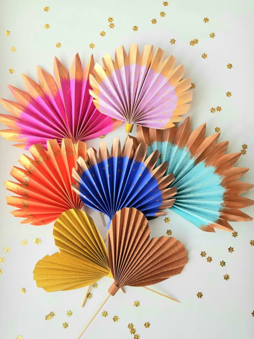 Large Sun Palm Paper Fan Cake Topper Duos - Etsy