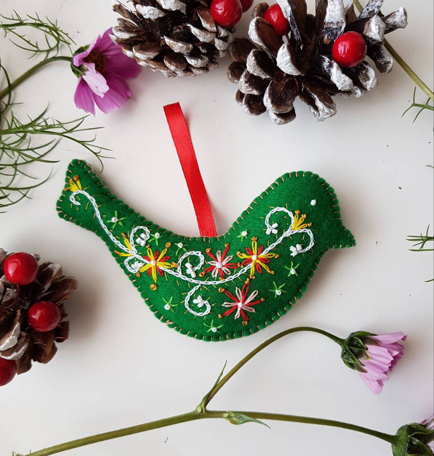 Folk Art Felt Embroidered Birds - Etsy