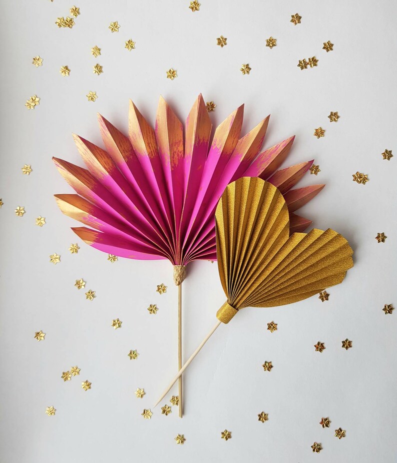 Large Sun Palm Paper Fan Cake Topper Duos - Etsy
