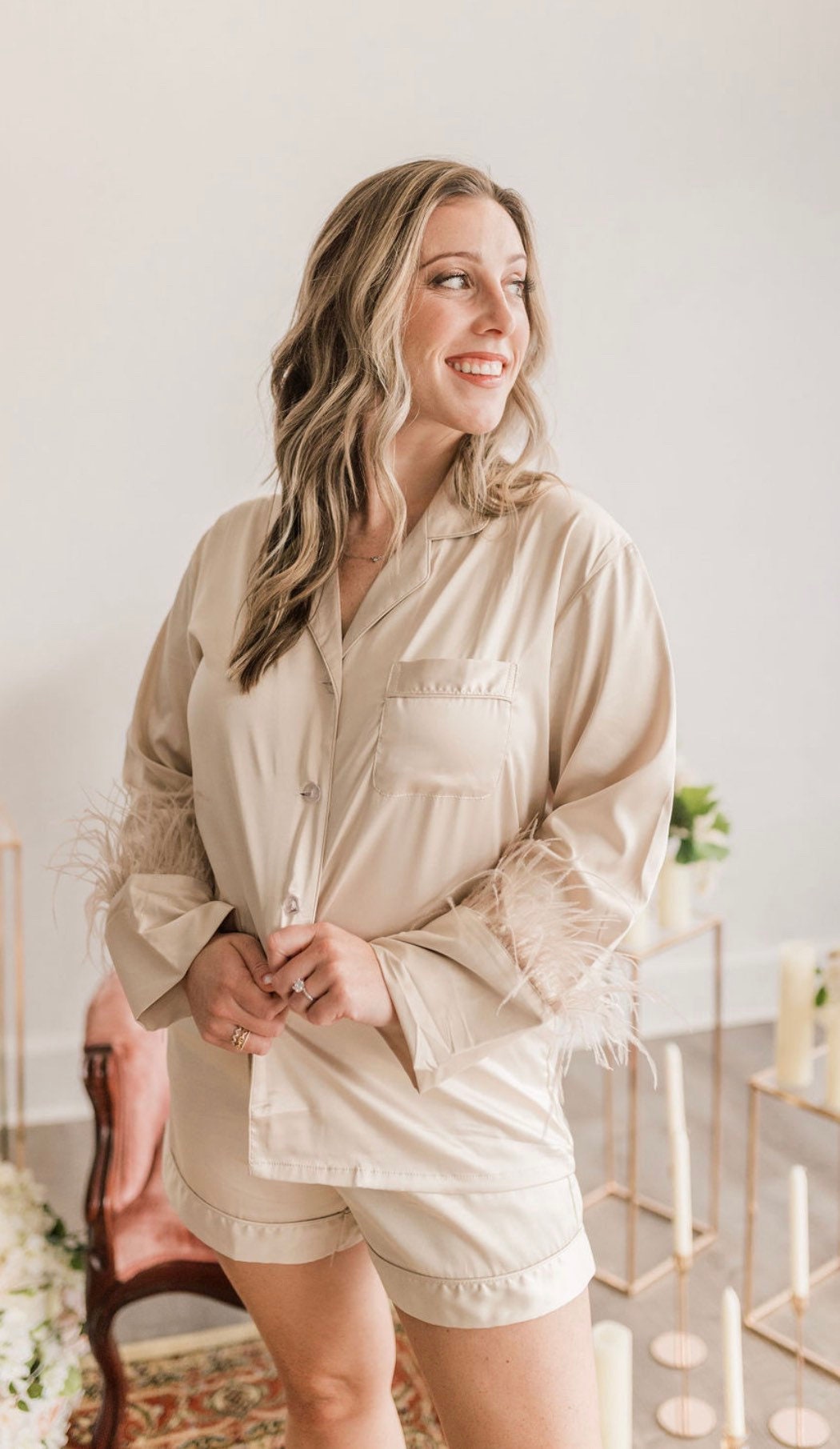 Feather Pajamas Set Bridal Party Pjs Bride PJ Set Bridal - Etsy