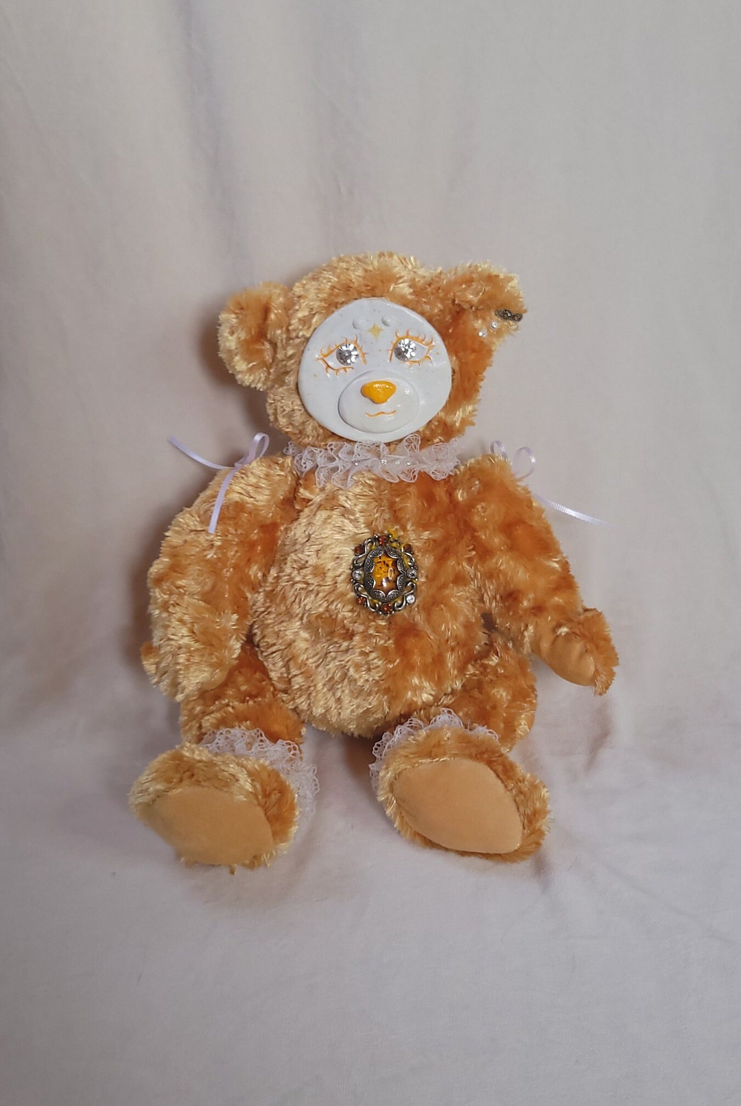 Sol the Bear, Clay Face Plush, Art Doll, Ooak, Handmade, Kitsch Décor ...