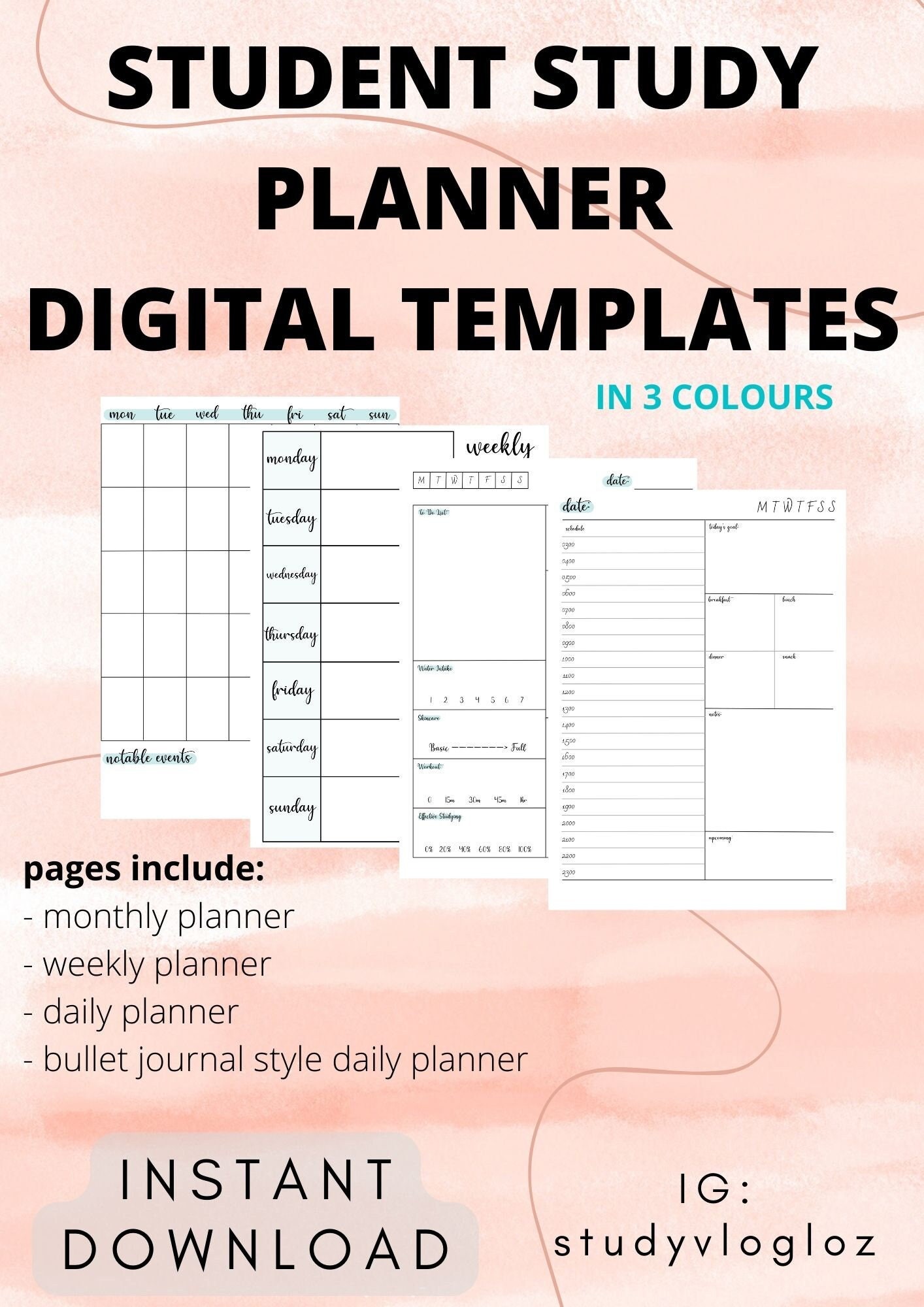 Digital Student Study Planner Templates - Etsy