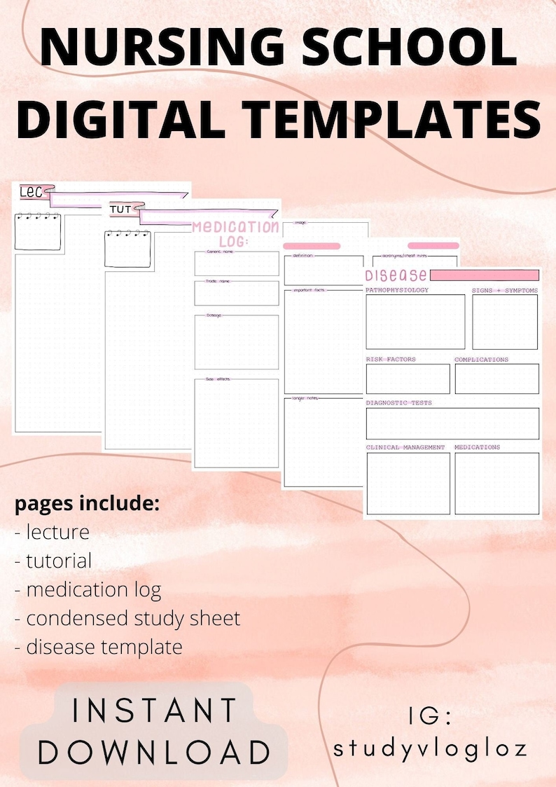 Digital Nursing Study Templates - Etsy