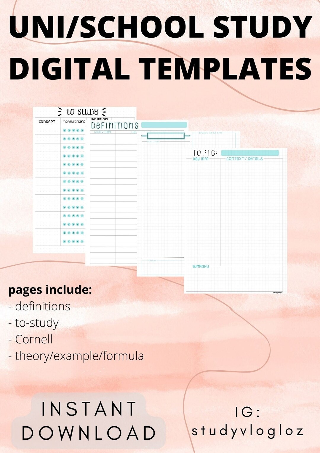 Digital Generic Study Templates - Etsy