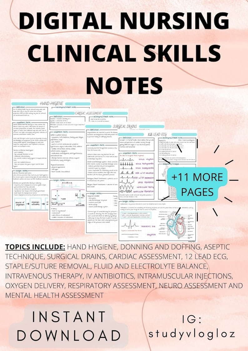 Comprehensive Clinical Skills Nursing Notes - Etsy