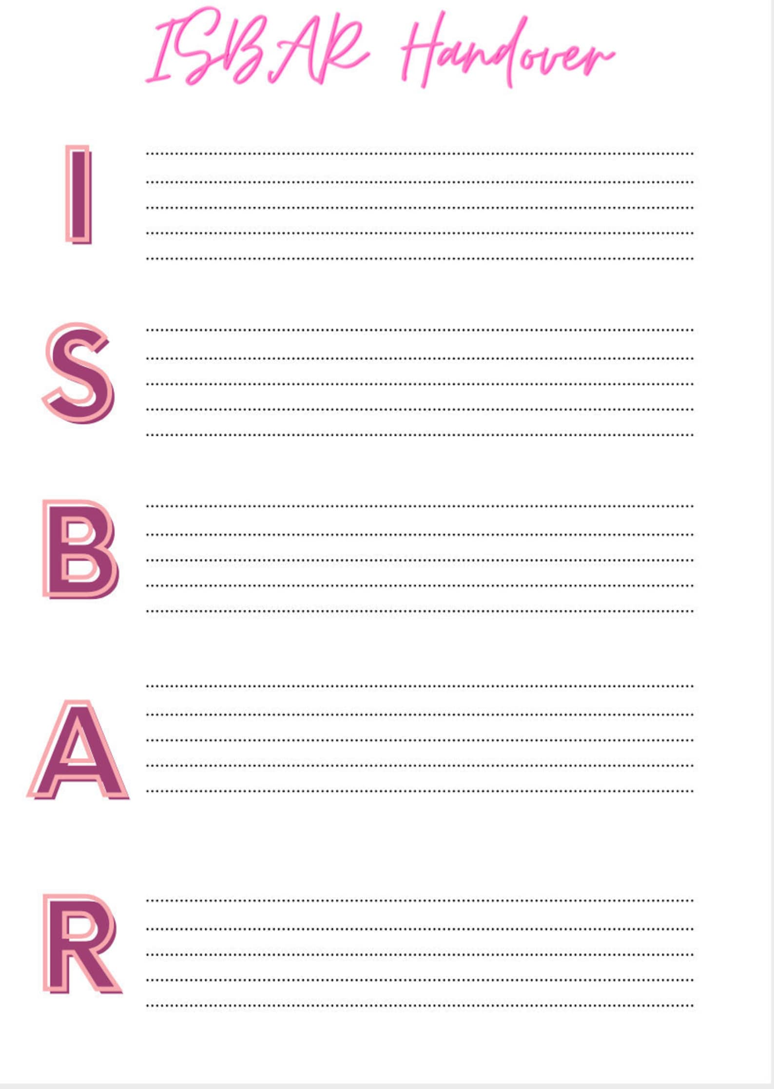 ISBAR Handover Nursing Template | Etsy UK