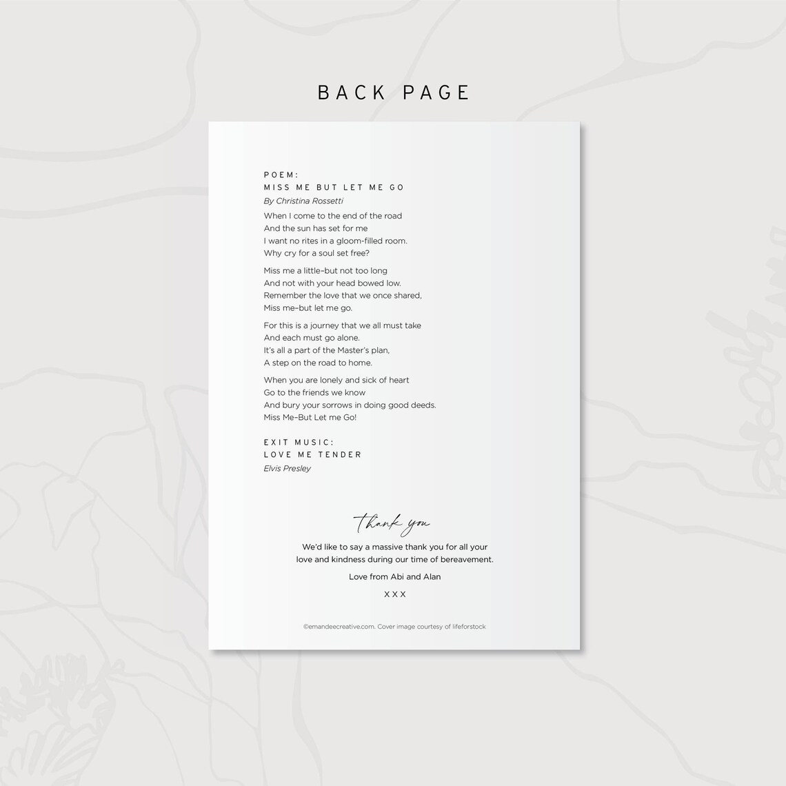 Funeral Program / Order of Service/ Remembrance Service / Celebration ...