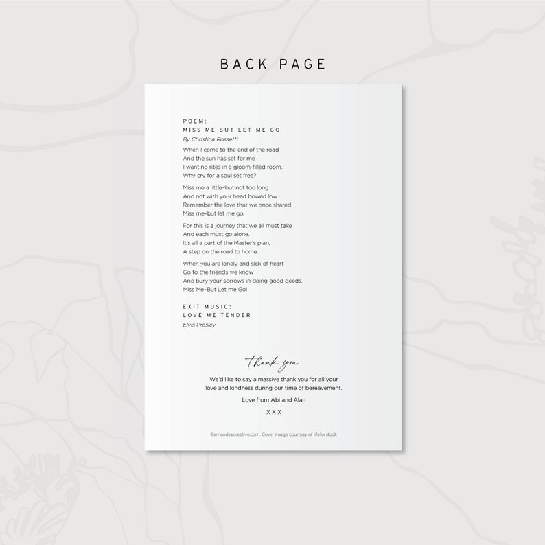 Funeral Program / Order of Service/ Remembrance Service / Celebration ...