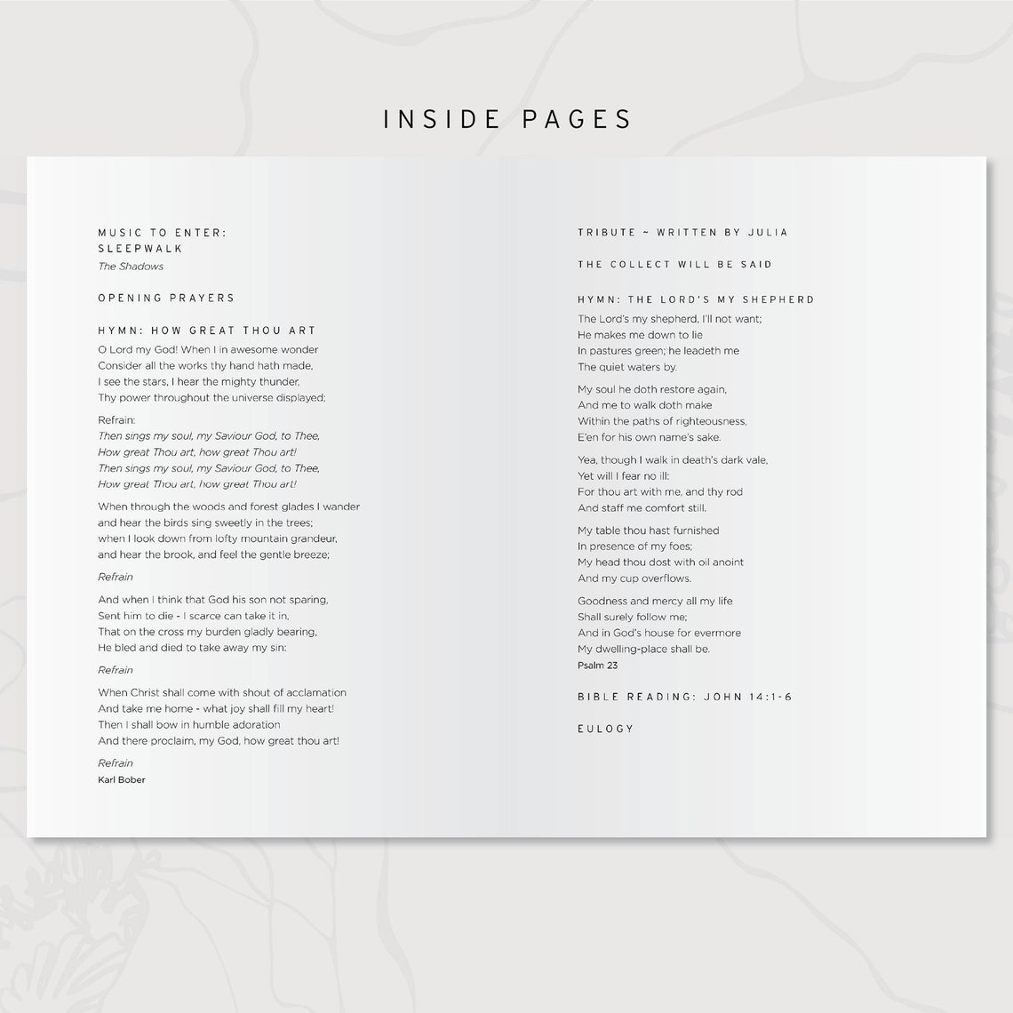 Funeral Program / Order of Service/ Remembrance Service / Celebration ...