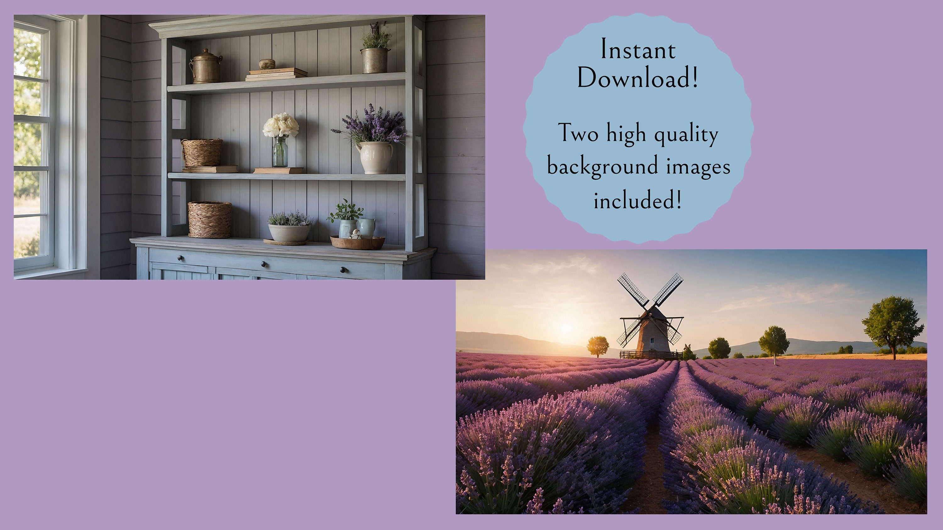 Two Image Set Virtual Background Boho Farmhouse Bookcase With Lavender ...