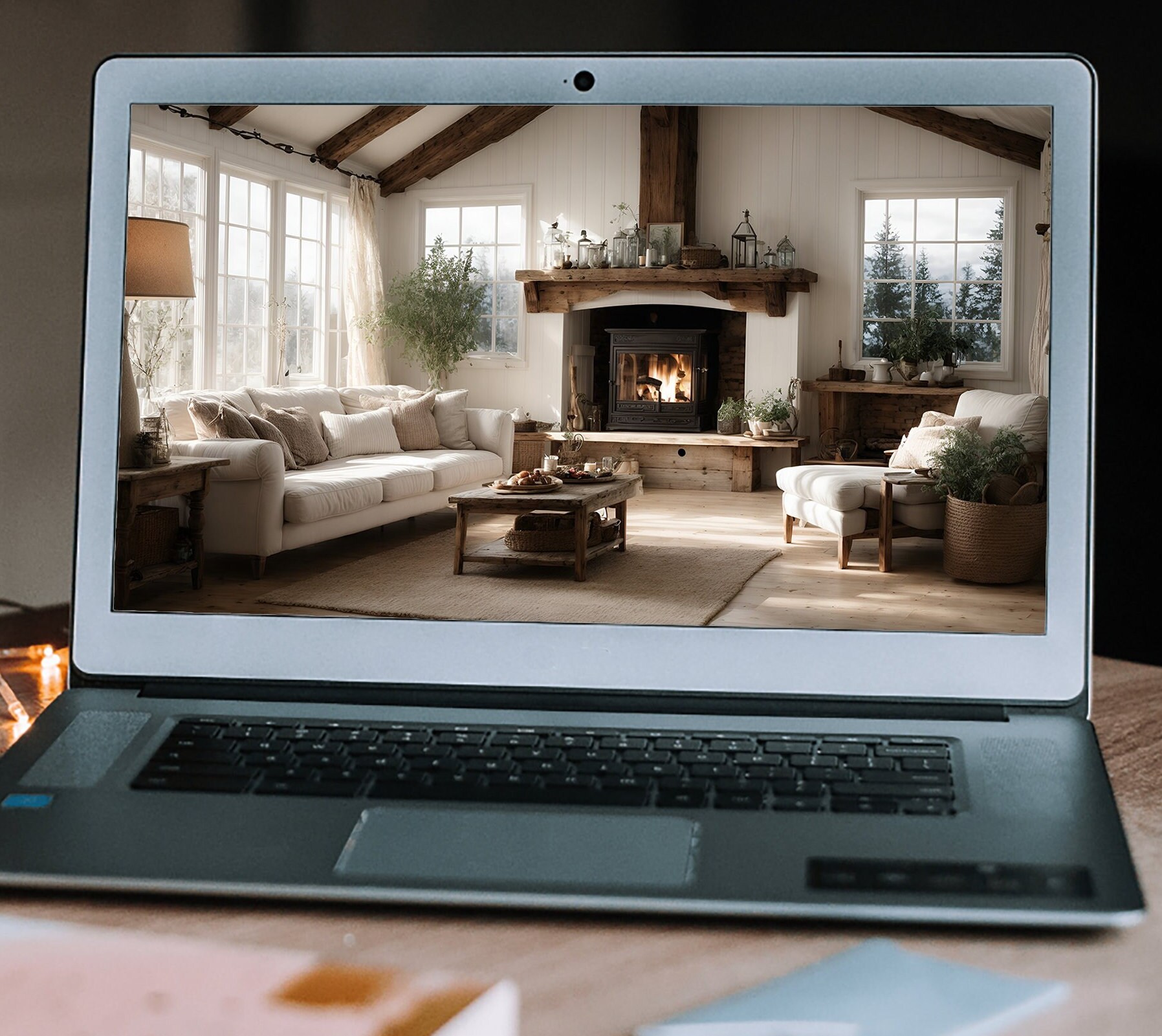 Virtual Winter Background for Meetings, Cozy Inviting Cabin Backdrop ...