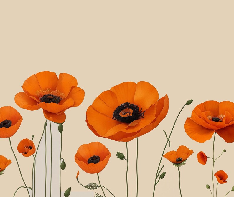California Poppies Aesthetic Desktop Wallpaper Floral Neutral - Etsy