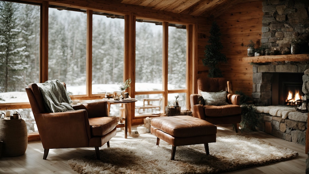 Virtual Winter Background for Meetings, Cozy Inviting Cabin Backdrop ...