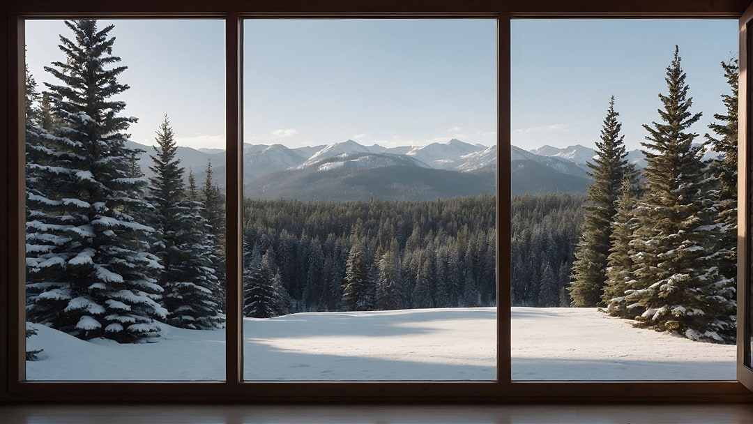 Zoom Background for Virtual Meetings, Winter Snowy Trees Window Scene ...