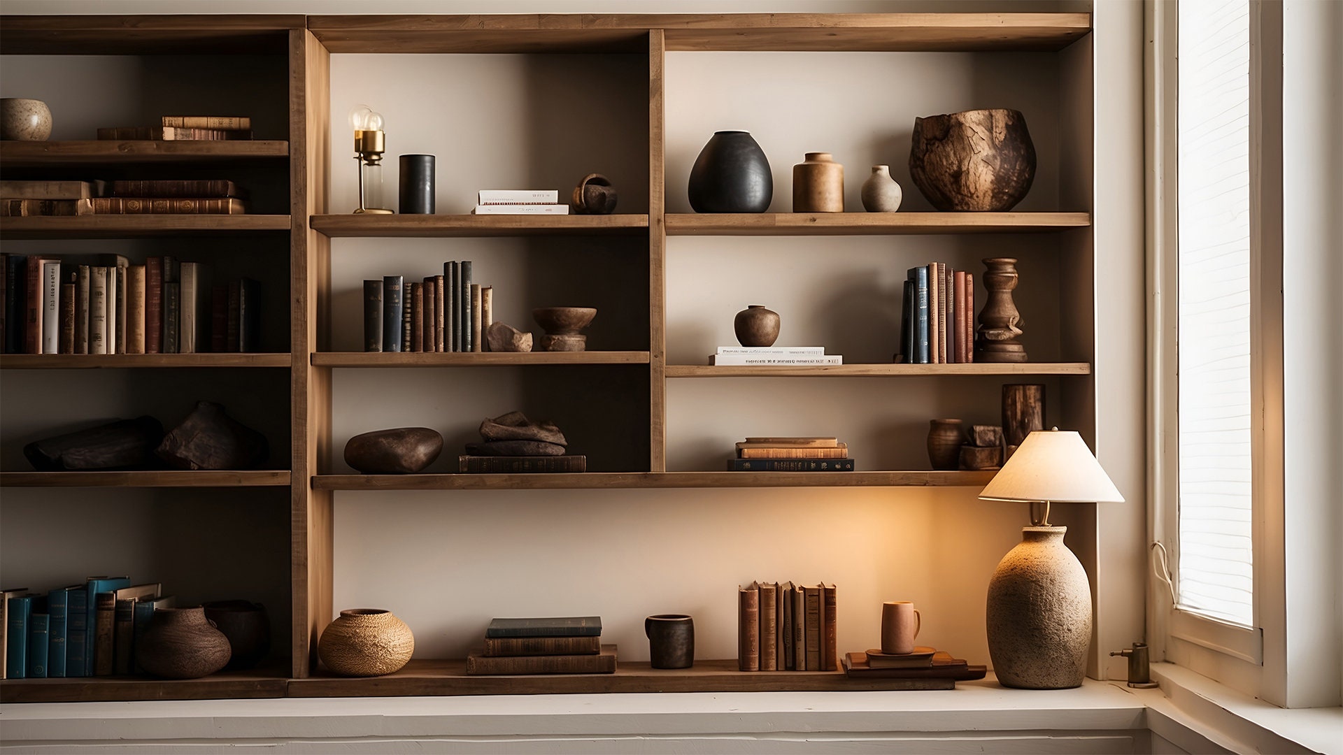 Virtual Background Bookshelf for Zoom Meetings, Neutral Colors Home ...