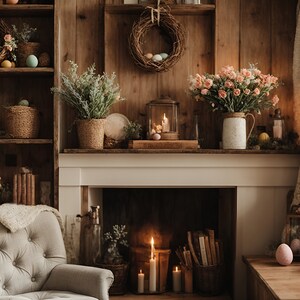 Virtual Background of a Rustic Spring Home Mantel for Zoom, MS Teams ...